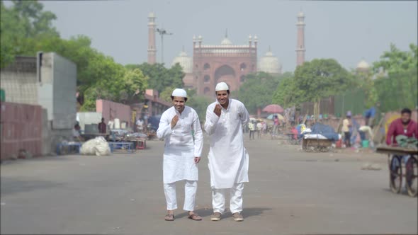 Two muslim men doing adaab at Jama Masjid Delhi, Stock Footage | VideoHive