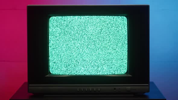 Old Retro Square Television on Red and Blue Neon Background Screen with ...