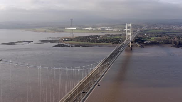 The Severn Bridge Connecting England and Wales Aerial View, Stock Footage