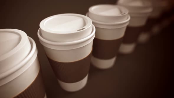 Endless animation with the infinite amount of paper coffee cups ...