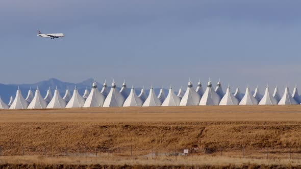 Airplane Flying Over Denver International Airport, Stock Footage ...