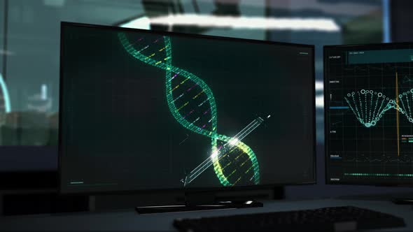 DNA examination software analyzes the gene cells in the Strand at the ...