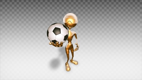 Gold 3D Man - Cartoon Show Soccer Ball, Motion Graphics | VideoHive
