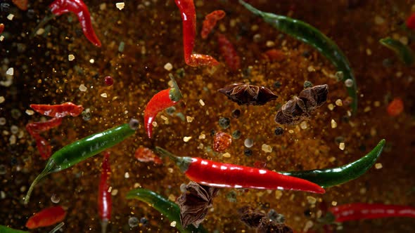 Super Slow Motion Shot of Colorful Seasoning Explosion on Black ...