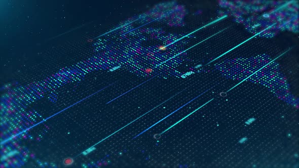 Digital Dotted world map countries Loop Animation Technology , Motion ...