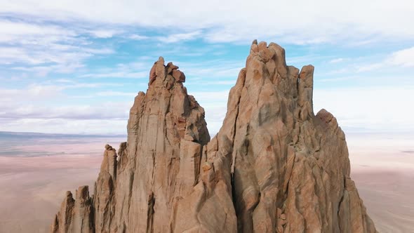 Aerial View Over Massive Rocky Shiprock Formation with a Sharp Peak ...