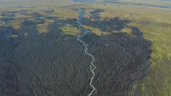Drone Over Landscape With Dry Riverbed Of Braided River, Stock Footage