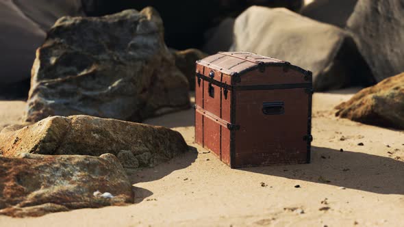 Treasure Chest in Sand Dunes on a Beach, Motion Graphics | VideoHive