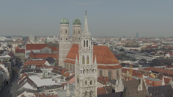 Aerial View of Munich New City Hall aka Rathaus, Frauenkiche Catholic ...