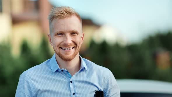 Medium Closeup Portrait of Positive Informal Young Casual Man Posing ...