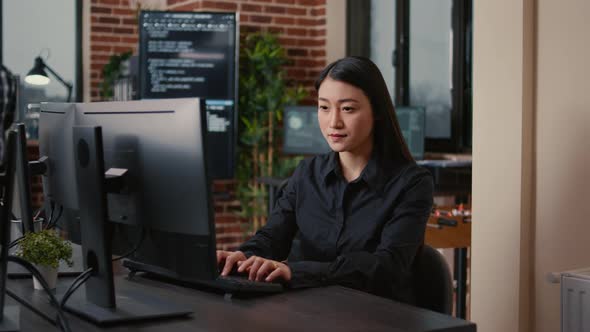 Smiling Software Developer Typing Machine Learning App Code On Computer Keyboard Stock Footage