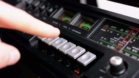 Pushing Play, Stop, Rec, Ff, Rew Buttons on a Tape Recorder, Stock Footage