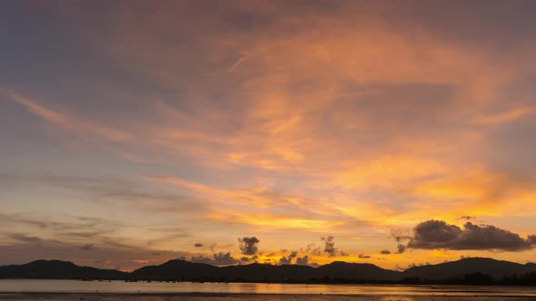 Time lapse colorful romantic night to day sky with moving clouds ...