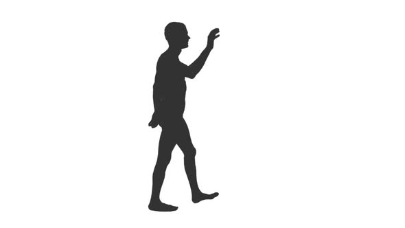 Silhouette of Young Man Waving Hand Hi While Walking, Alpha Channel ...