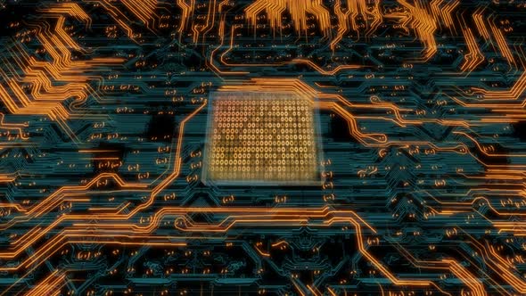 Futuristic Motherboard Circuit with Electron Movement, Motion Graphics