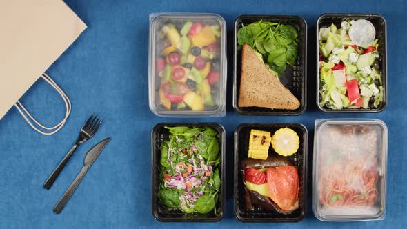 Closing Food Delivery in Disposable Containers Top View Take Away Meals ...