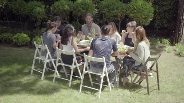 Friends Gathering Around Table in Backyard, Stock Footage | VideoHive