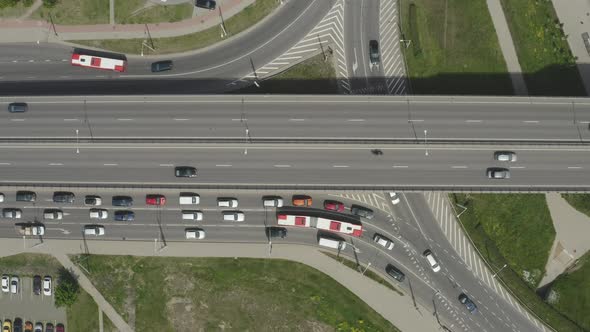 Freeway Intersection with Highway Overpass with Cars and Trucks over ...