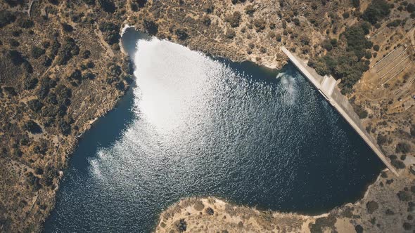 Dam on Lake Top Down Mountain Range, Stock Footage | VideoHive