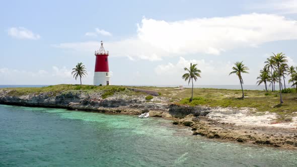 Abandoned Lighthouse On The Island Of Gun Cay In The Bahamas. drone ...