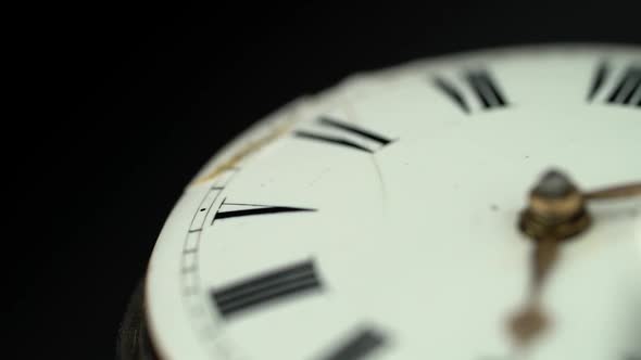 Antique Clock Rotate Dial Closeup. Black Background. Sound, Stock Footage