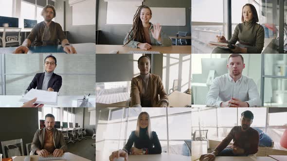 Split Screen of Businesspeople Having Online Meeting, Stock Footage