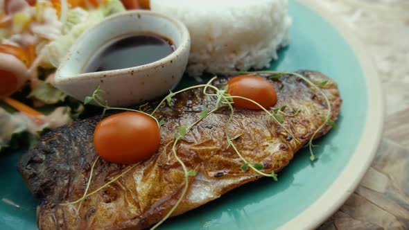 Close up Grill Saba fish on dish, Stock Footage | VideoHive