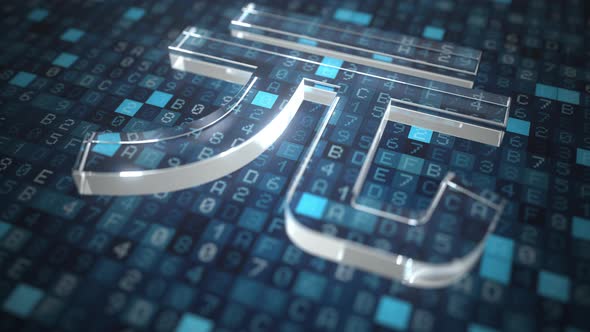 Renminbi or Yuan Symbol on a Blue Computer Screen, Motion Graphics