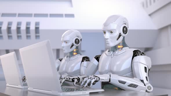 Two Robots Using Laptop, Motion Graphics | VideoHive