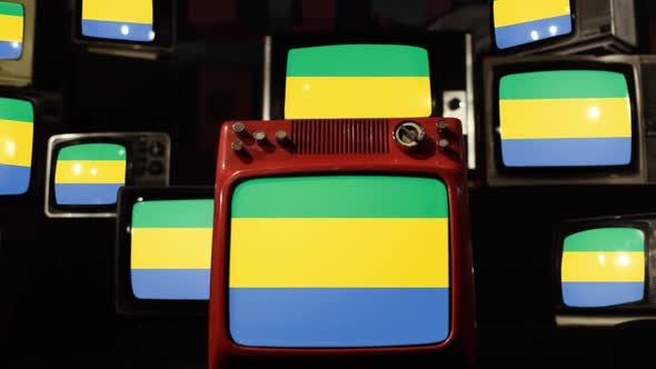 Flag of Gabon on a Retro TV Wall., Stock Footage | VideoHive