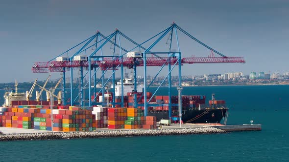 Modern Container Ship on Terminal, Stock Footage | VideoHive