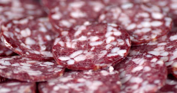 Round Pieces of Salami Slowly Rotate, Stock Footage | VideoHive