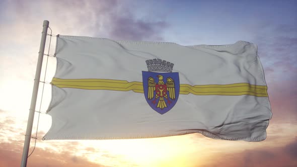Flag of Chisinau Capital City of Republic of Moldova Waving in the Wind ...