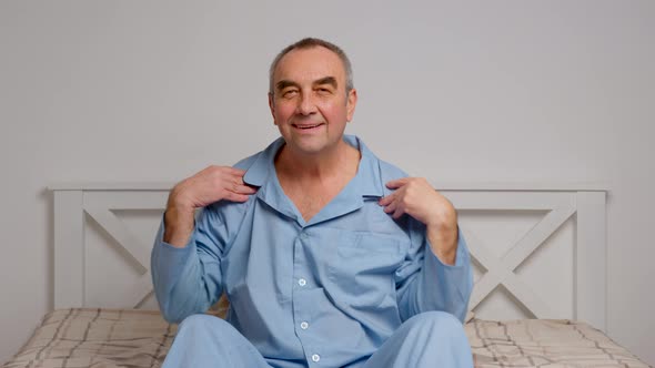 Happy Vivacious Older Man Doing Exercises Comfortable Bed, Stock Footage