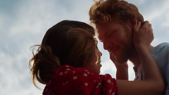 Closeup Affectionate Couple Cuddle Together Outside, Stock Footage