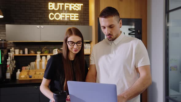 Two Colleagues During a Meeting at the Office Coffee Point, Stock Footage