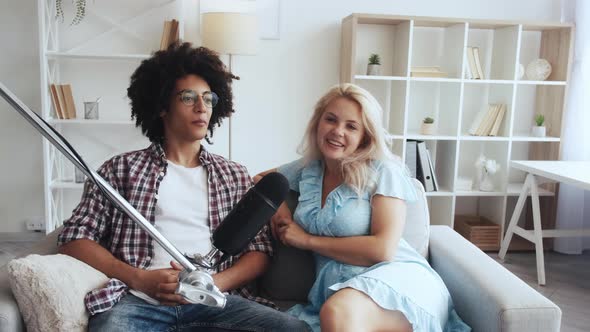 Couple Vlog Interview Broadcast Diverse Presenters, Stock Footage ...