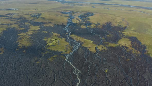 Drone Over Landscape With Dry Riverbed Of Braided River, Stock Footage