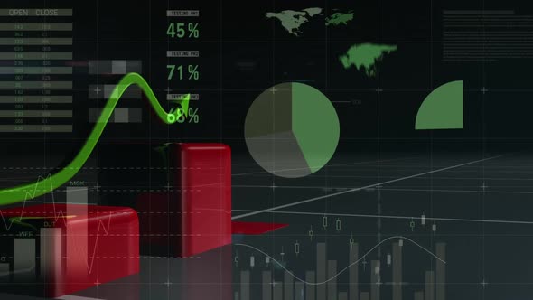Red bar chart and green trend line, Motion Graphics | VideoHive