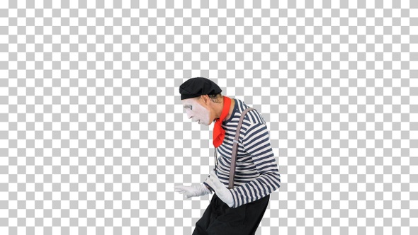 Mime walking in facing the wall, opening, Alpha Channel, Stock Footage