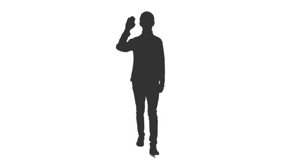 Silhouette of Young Male Student Waving Hand Hello while Walking ...
