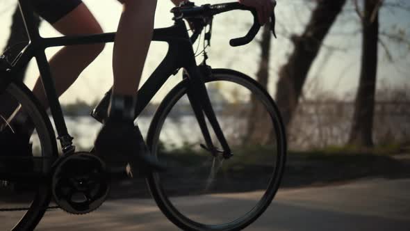 Gear System Road Bicycle And Bike Wheel Rotation.Cyclist Legs Twist ...