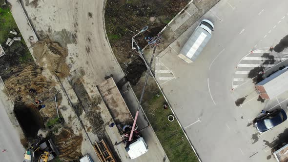 Aerial view of the repair road. Pipe laying, view from height., Stock ...