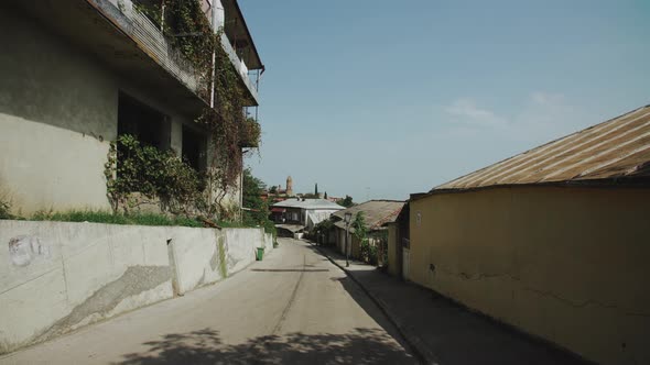Walk Old Street of Ancient City Signagi, Georgia. Buildings with Tiled ...