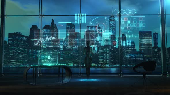 Artificial Intelligence Doing Infographic Data Research 4K, Motion Graphics