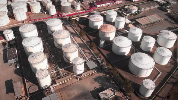 Oil and gas storage tank in sea port. Gas and fuel tanks, Stock Footage