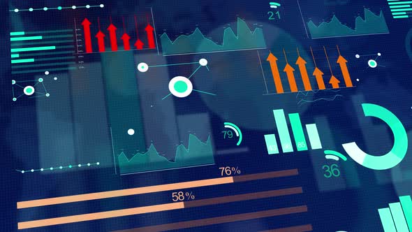 Business data stock market showing pie charts, numbers and graphs ...