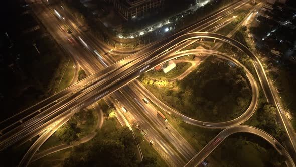 4K : Aerial Hyperlapse drone view of highway multi-level junction road ...