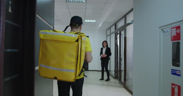Food Delivery Boy Running To Businessman, Stock Footage | VideoHive