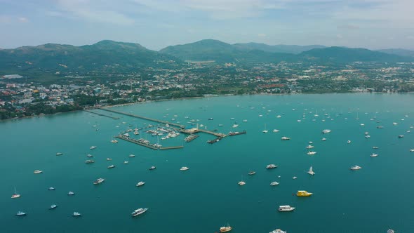 Aerial Chalong Bay with Many Yachts Sailing Ships Fishing Boats in ...